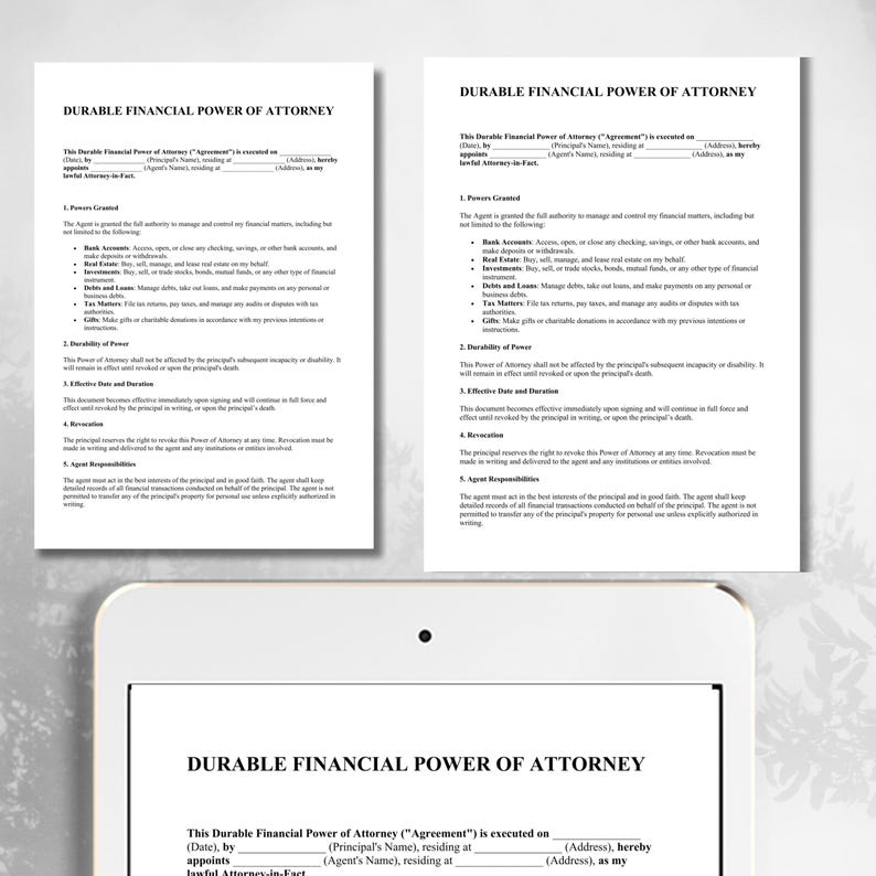 Durable POA Template – Financial Power of Attorney | Editable PDF ...