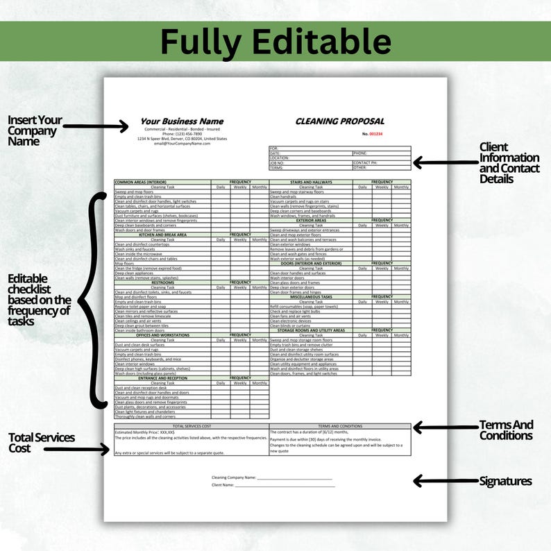 Editable Professional Cleaning Checklist Proposal for Businesses ...