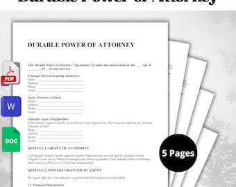 General Power of Attorney Agreement | Editable PDF, Google Doc, Word ...