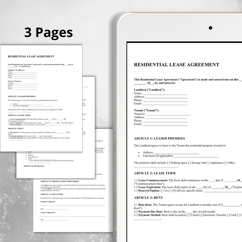 Residential Lease Agreement | Editable PDF, Google Doc, Word | Legal ...