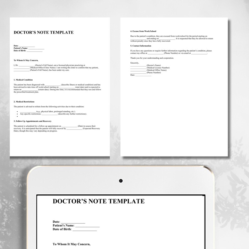 Editable Doctor's Note Template - PDF | Word | A4 | US Letter Size - Etsy