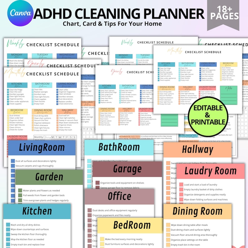 ADHD Cleaning Planner | Editable Checklist & Organizer (PDF) - Etsy