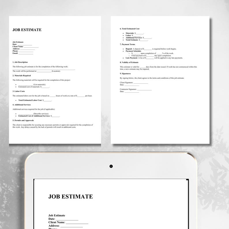 Editable Job Estimate Template - PDF | Word | A4 & US Letter Size - Etsy