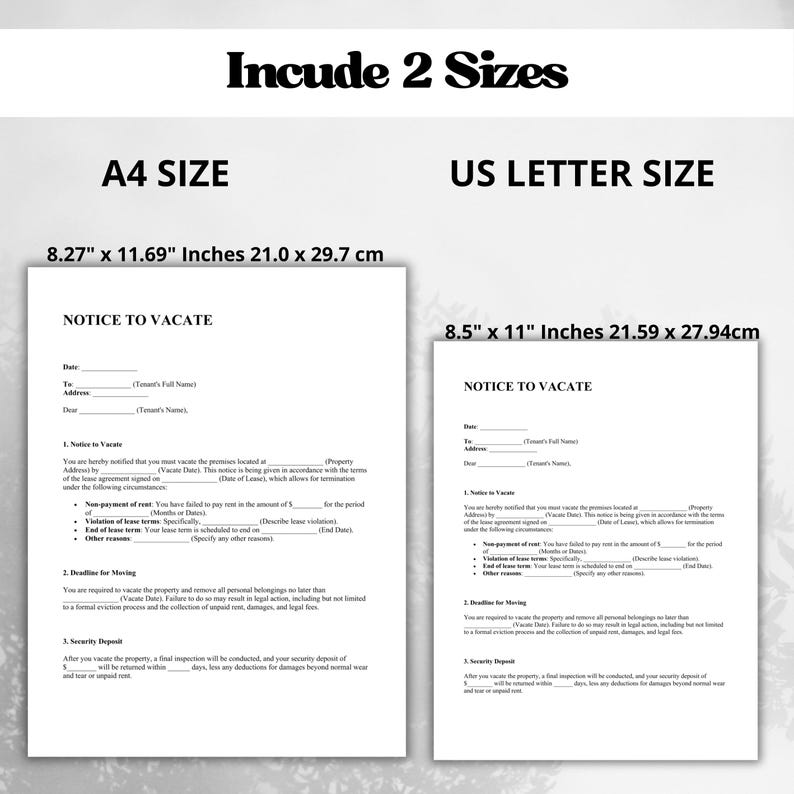 Editable Notice to Vacate Template - PDF | Word | A4 & US Letter Size ...