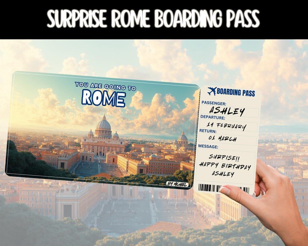 Rome Boarding Pass Gift - Personalized Italy Vacation Announcement - Etsy
