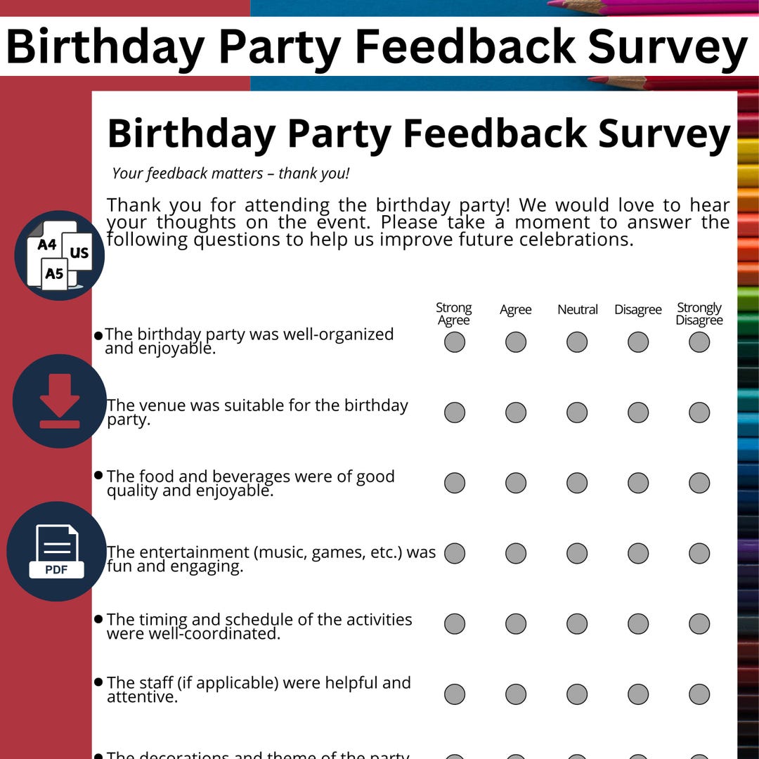 Birthday Survey and Party Feedback Form Event Review and Guest ...