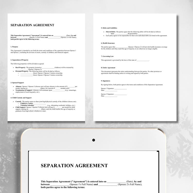Editable Separation Agreement - PDF | Word | A4 & US Letter Size - Etsy