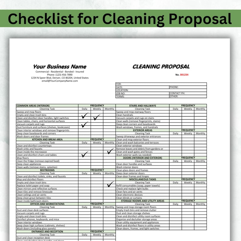 Editable Professional Cleaning Checklist Proposal for Businesses ...