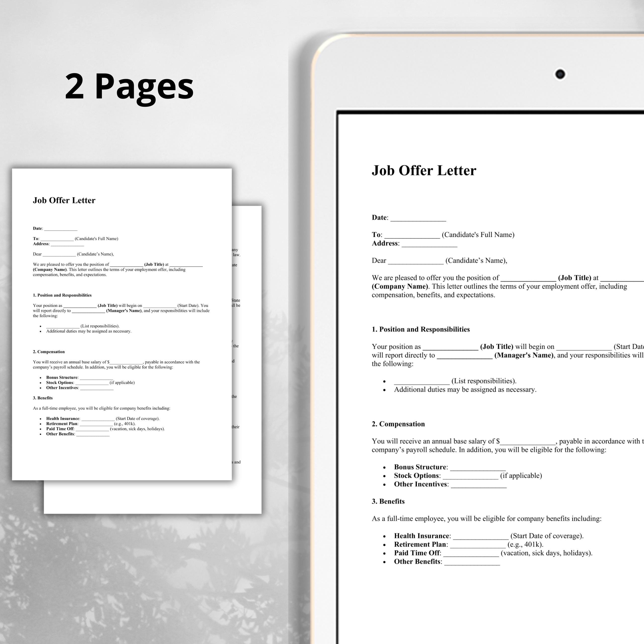 Editable Professional Job Offer Letter Template – Word, PDF, Google ...