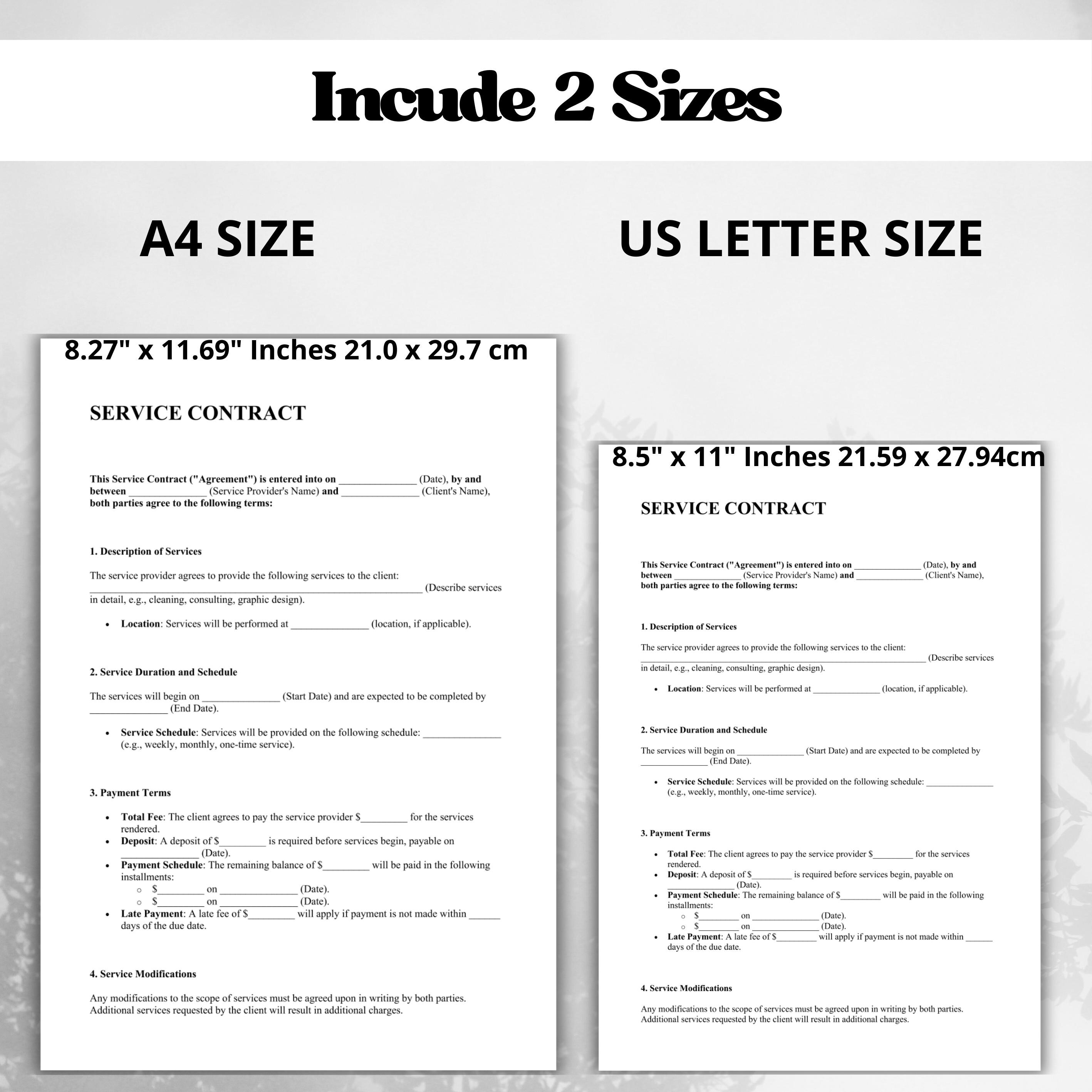 Editable Service Contract Template - PDF | Word | A4 & US Letter Size ...