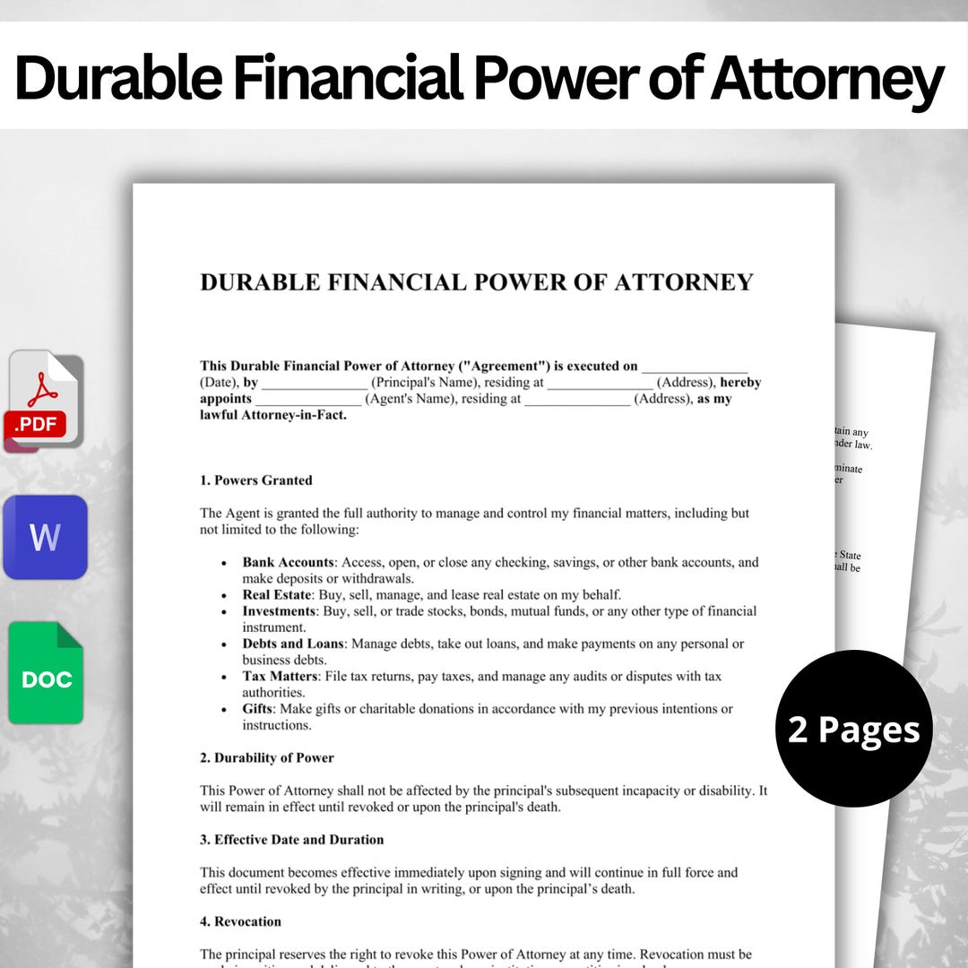 Durable POA Template – Financial Power of Attorney | Editable PDF ...