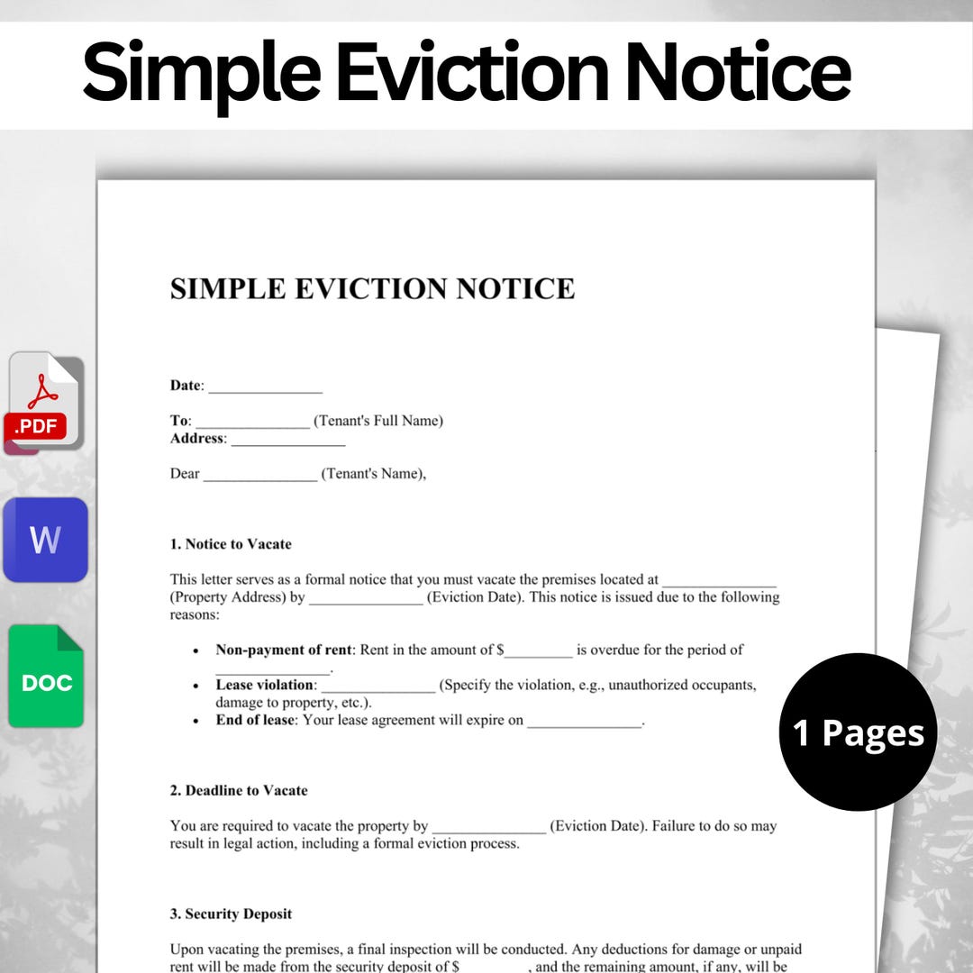 Editable Simple Eviction Notice - PDF | Word | A4 & US Letter Size - Etsy
