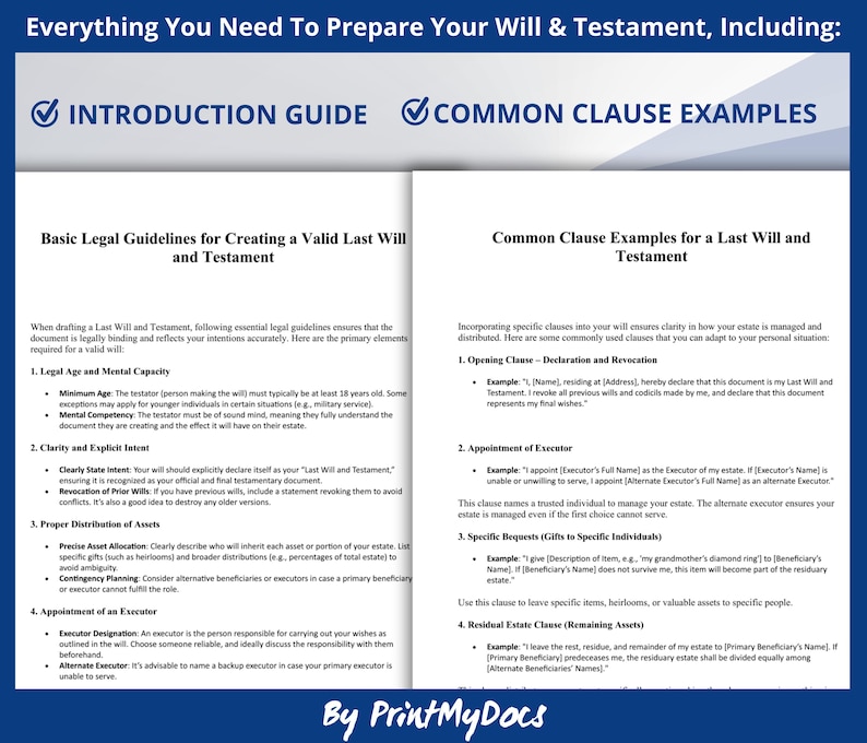 Editable Last Will and Testament Template | Legal Will Guide and Form ...