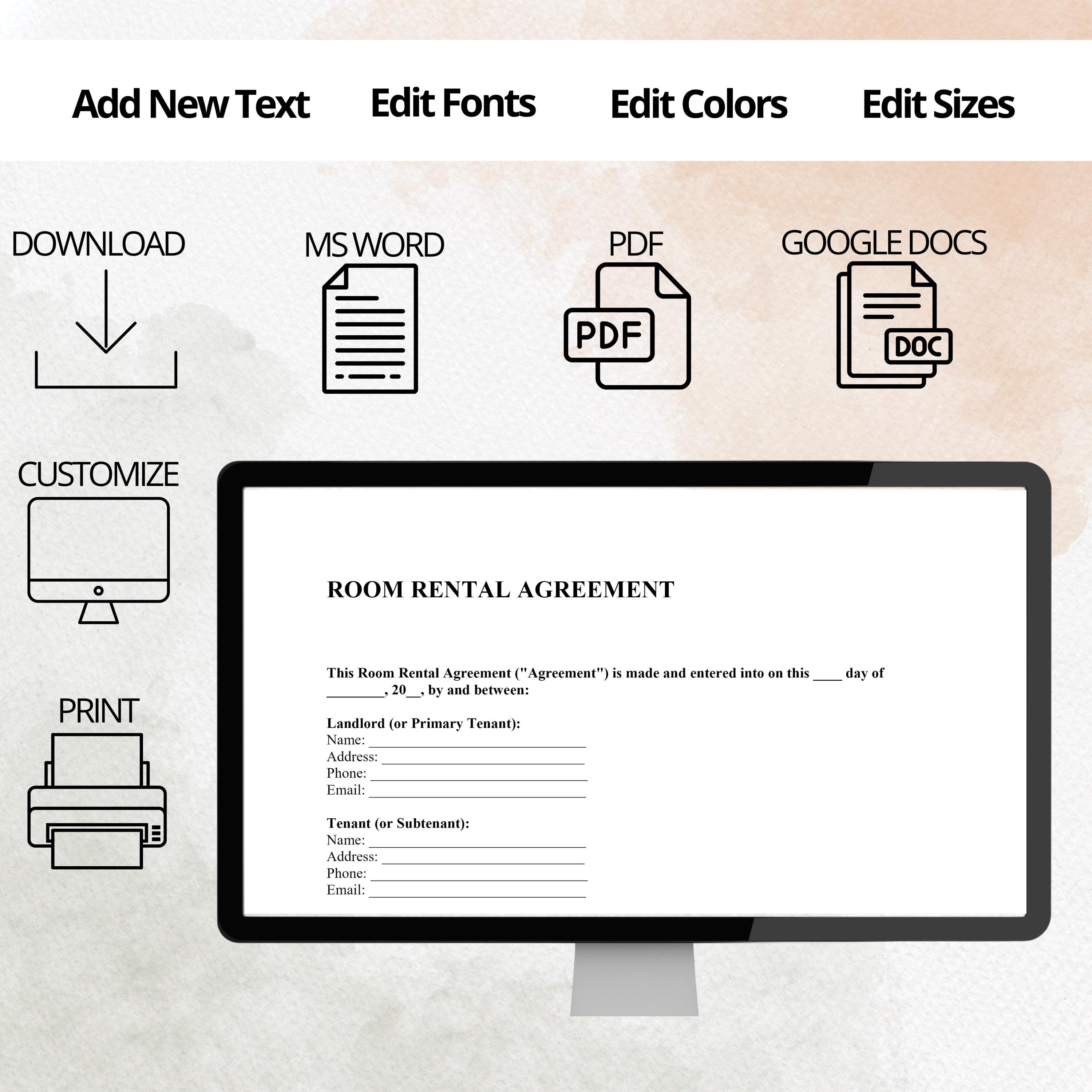 Printable Room Rental Agreement Template. Editable Room Tenancy ...
