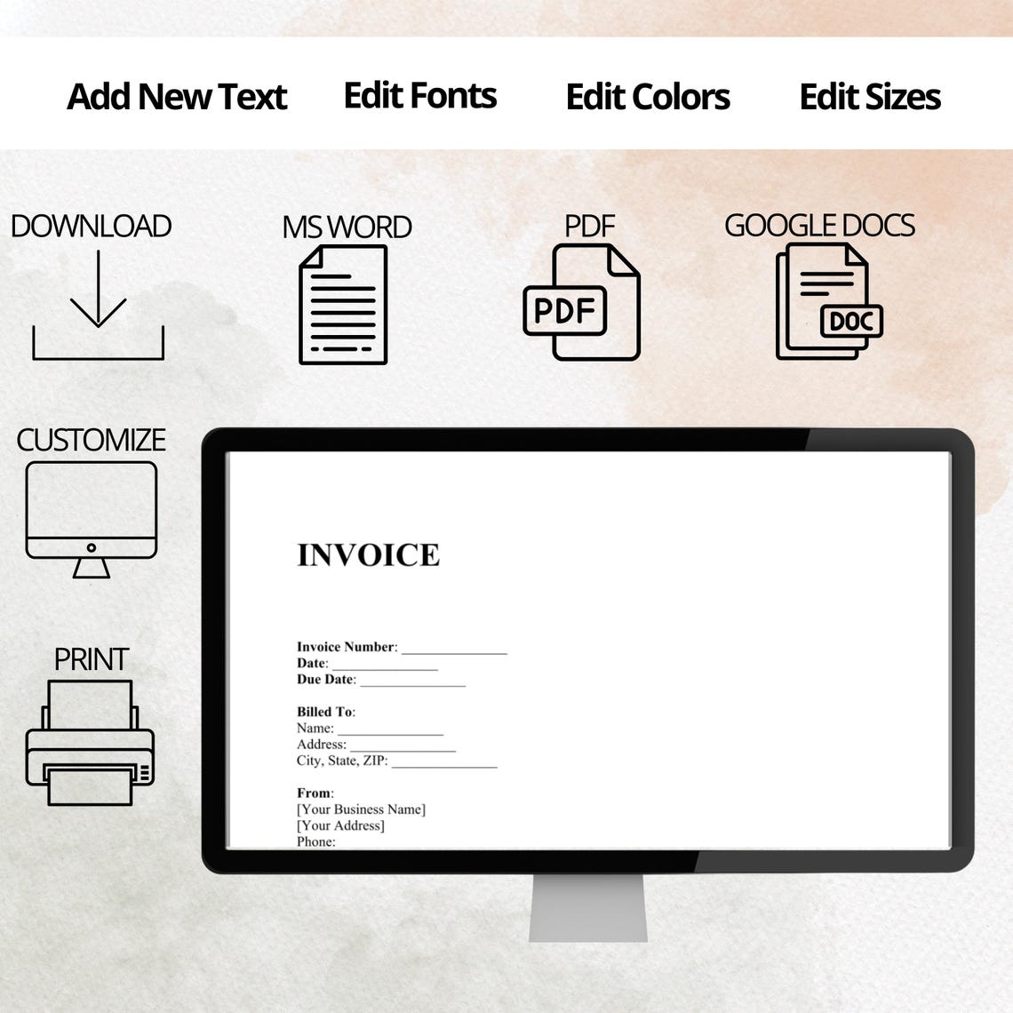 Editable Invoice Template - PDF | Word | A4 & US Letter Size - Etsy