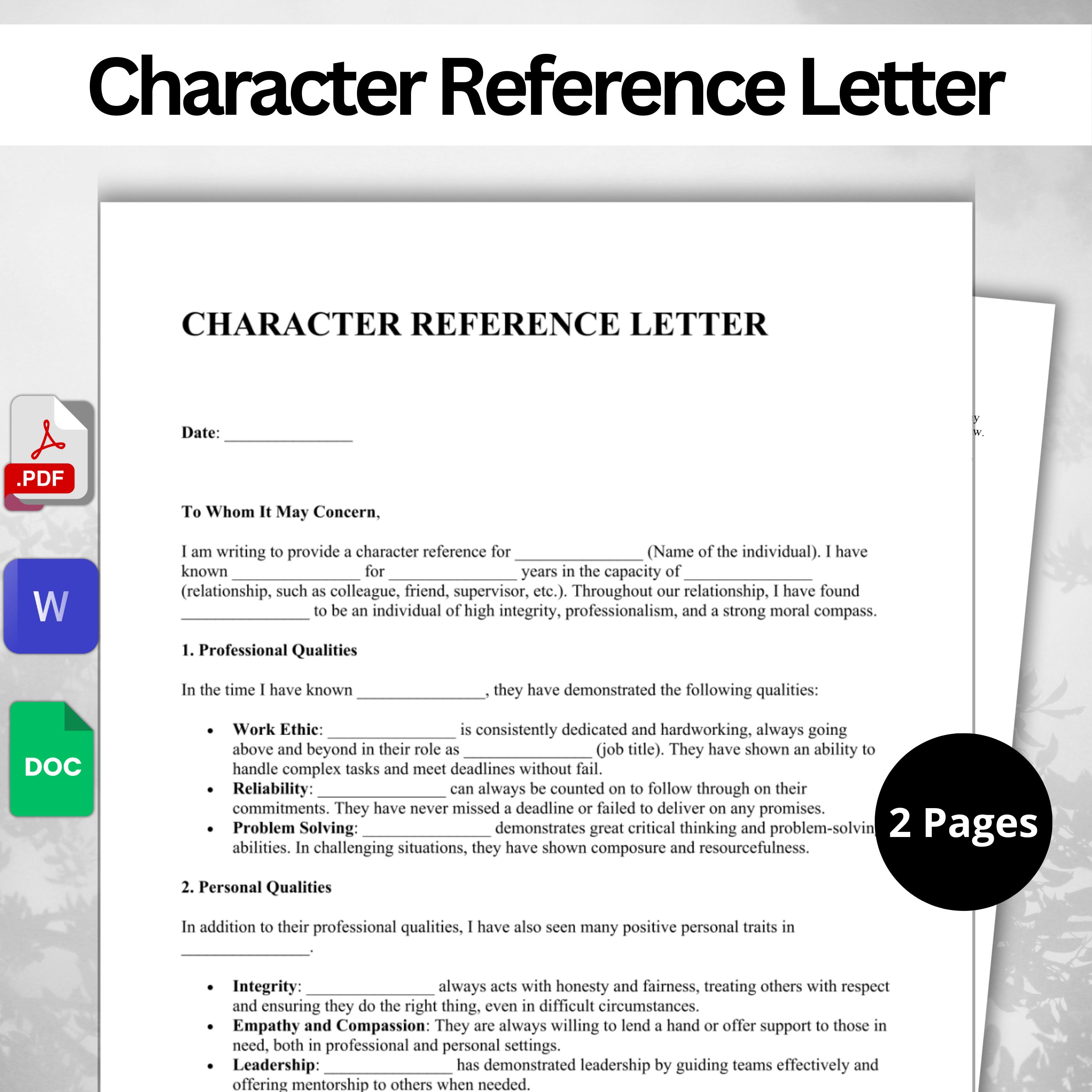 Editable Character Reference Letter - PDF and Word | A4 & US Letter - Etsy