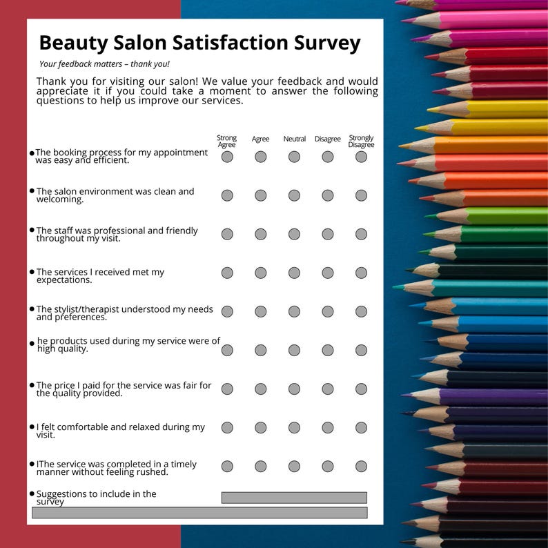 Beauty Salon Feedback Survey PDF Client Satisfaction A4, A5, US Letter ...