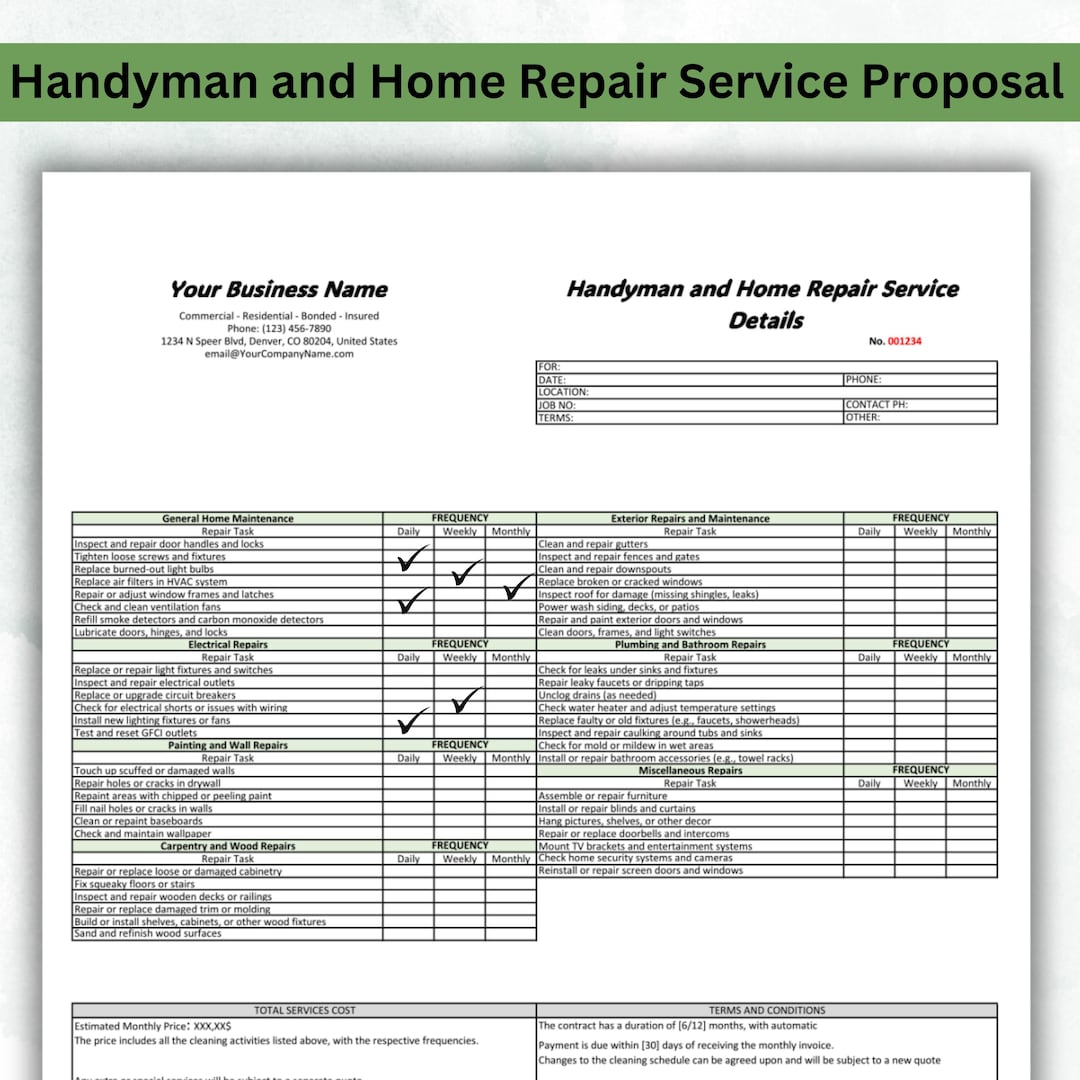 Editable Handyman and Home Repair Service Proposal - Client Contract ...