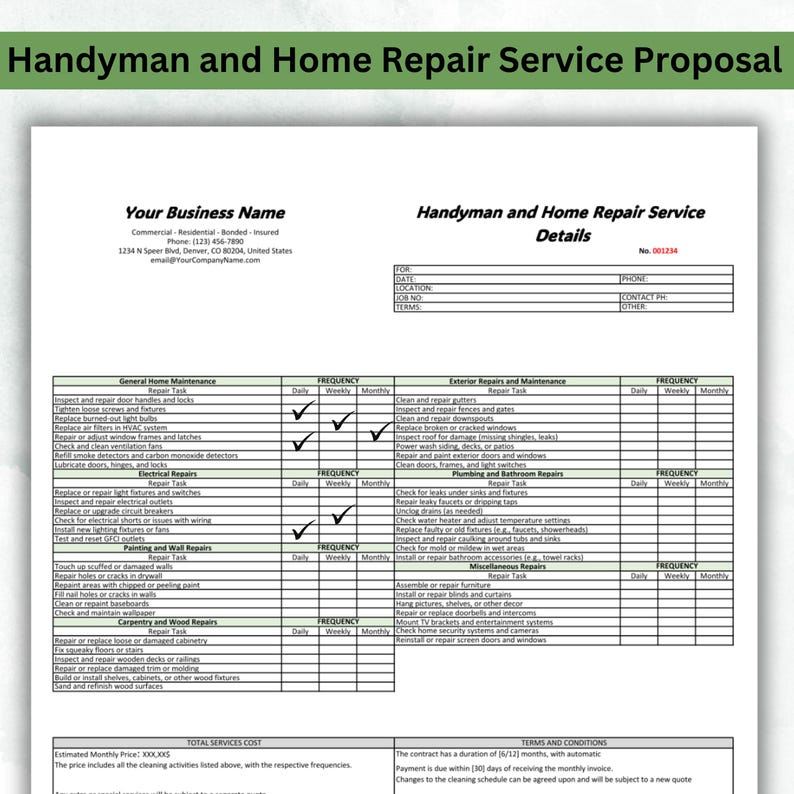 Editable Handyman and Home Repair Service Proposal - Client Contract ...