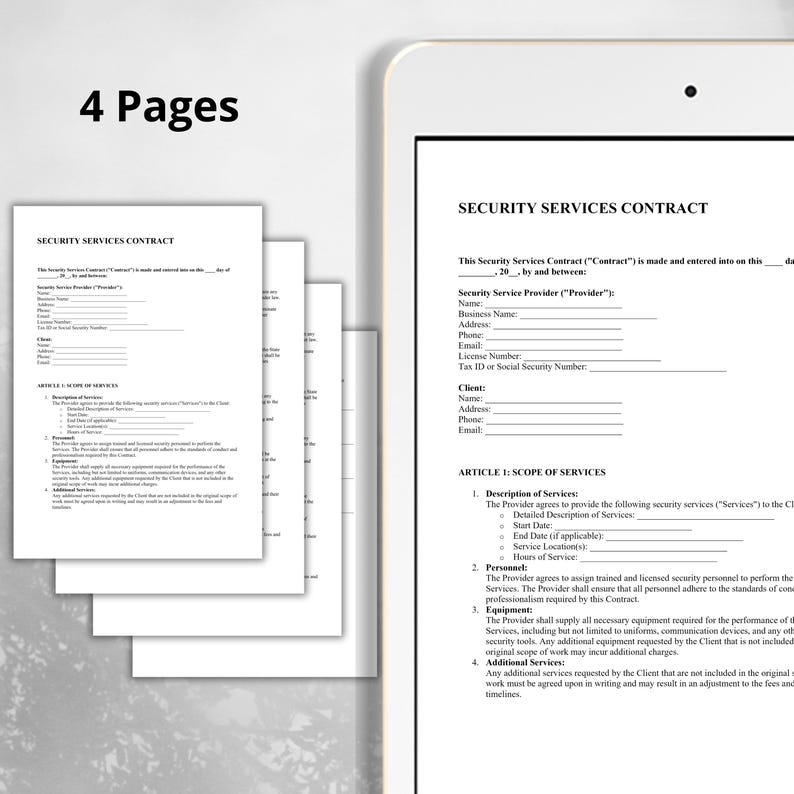 Editable Security Services Contract | Editable PDF, Google Doc, Word ...