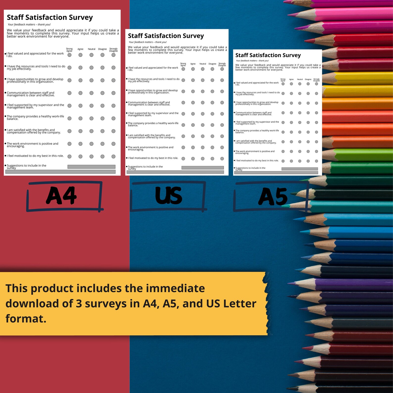 Employee Satisfaction Survey PDF | HR Feedback | A4, A5, US Letter - Etsy
