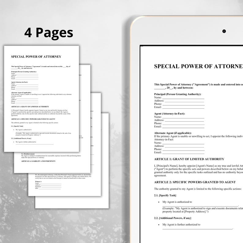 Special Power of Attorney Agreement | Editable PDF, Google Doc, Word ...