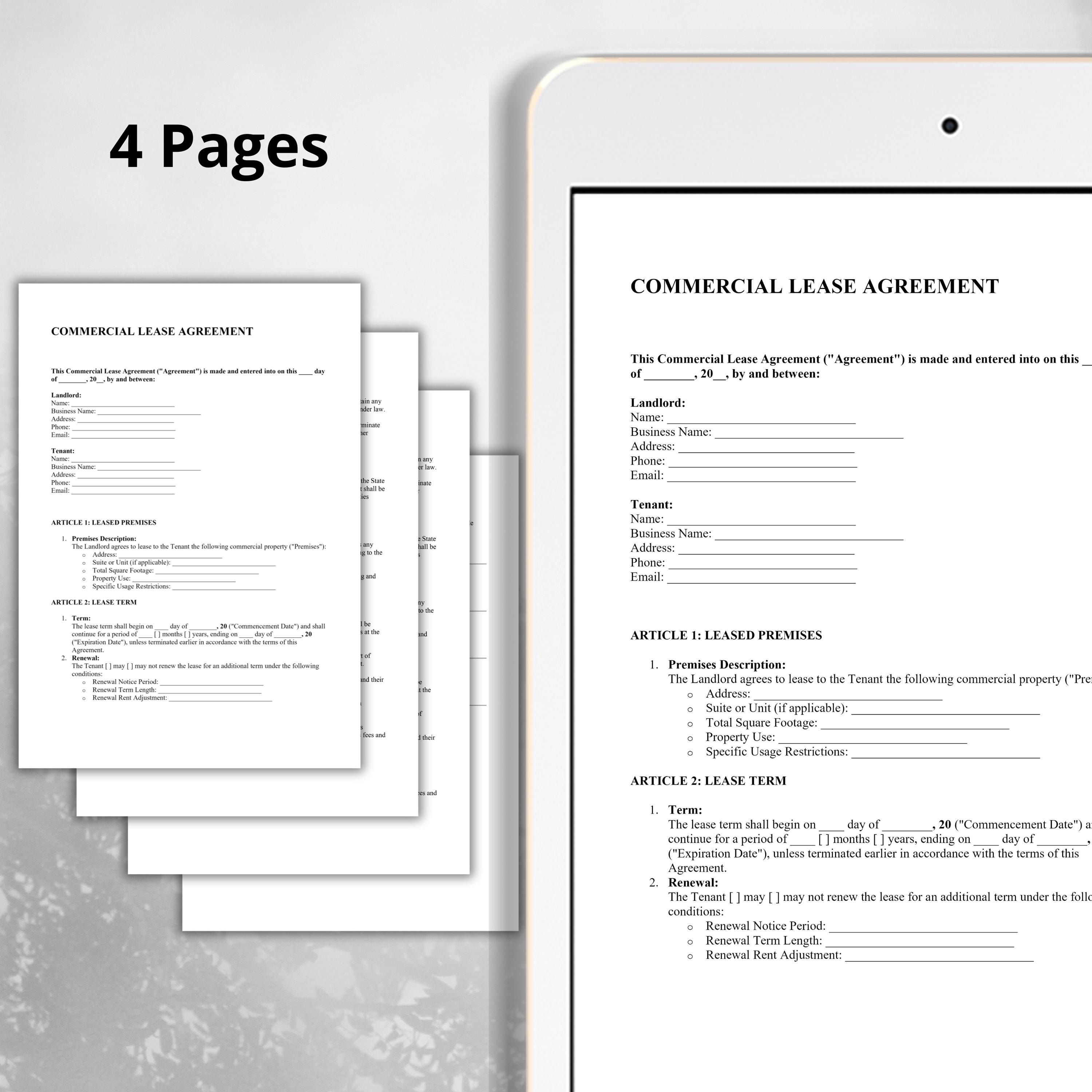 Editable Commercial Lease Agreement | Editable PDF, Google Doc, Word ...