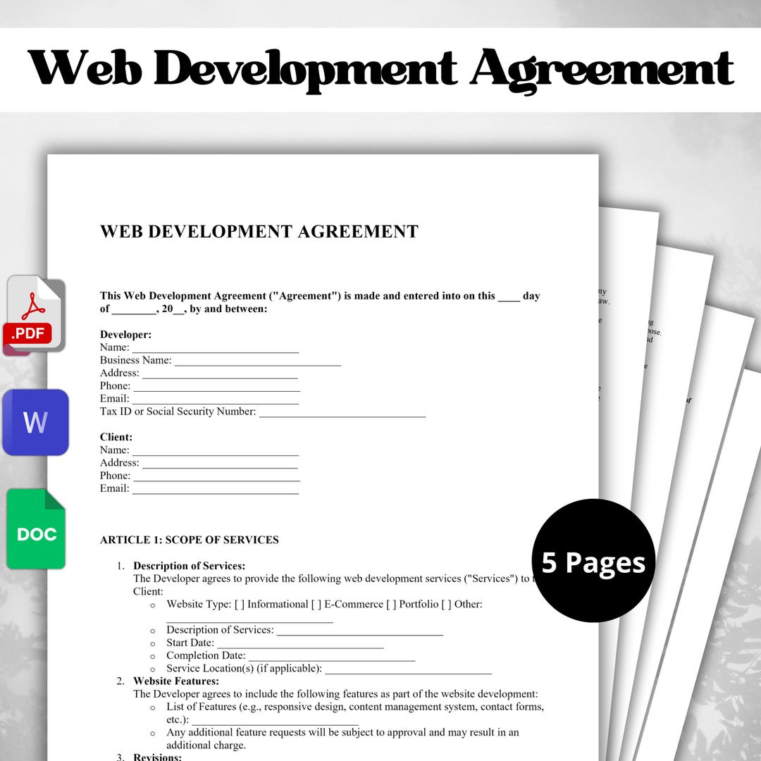 Editable Web Development Agreement | Editable PDF, Google Doc, Word ...