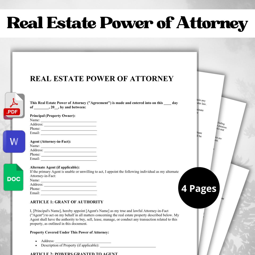 Editable Real Estate Power of Attorney Agreement | Editable PDF, Google ...
