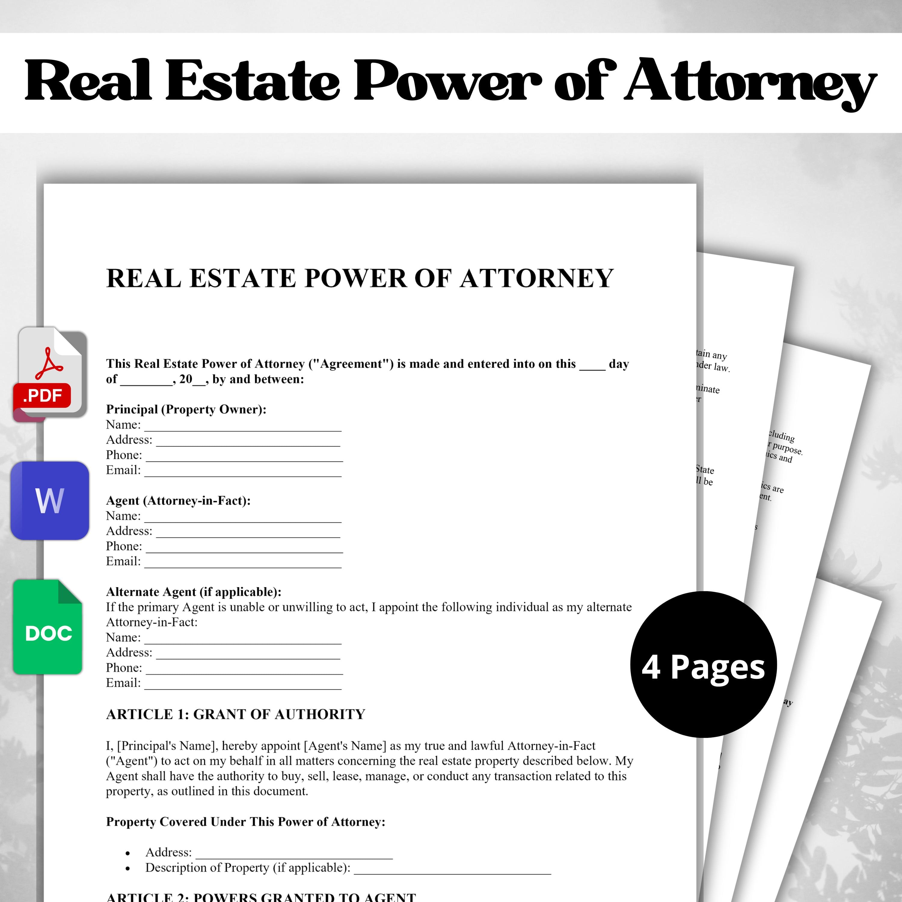 Editable Real Estate Power of Attorney Agreement | Editable PDF, Google ...