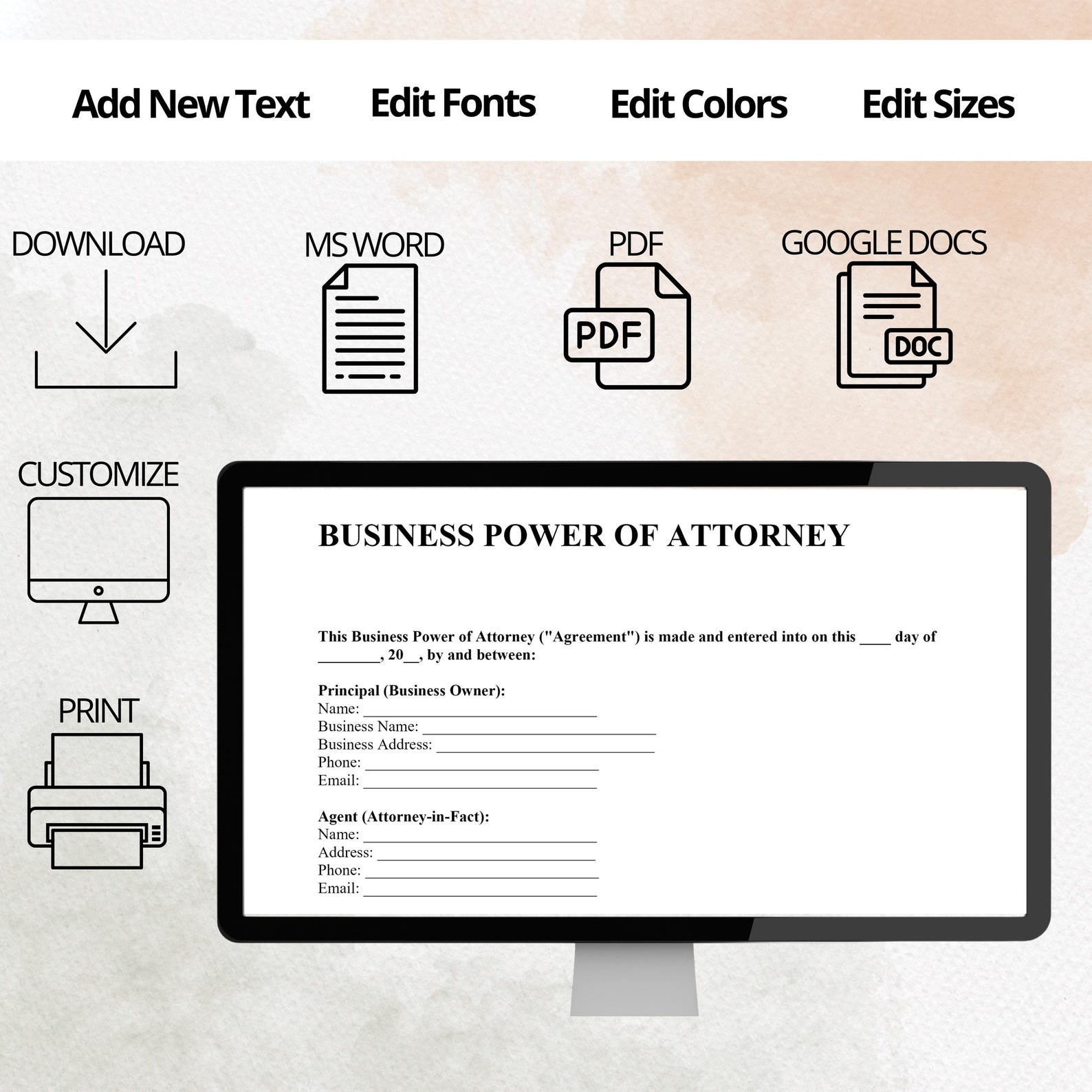 Business Power of Attorney – Editable POA Template | PDF, Word, Google ...