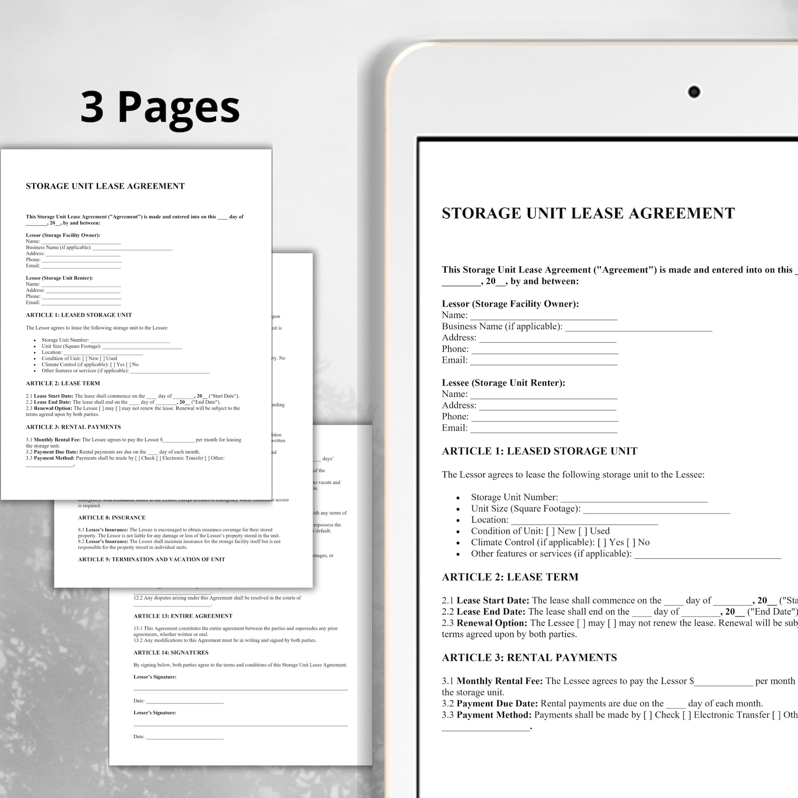 Editable Storage Unit Lease Agreement | Editable PDF, Google Doc, Word ...