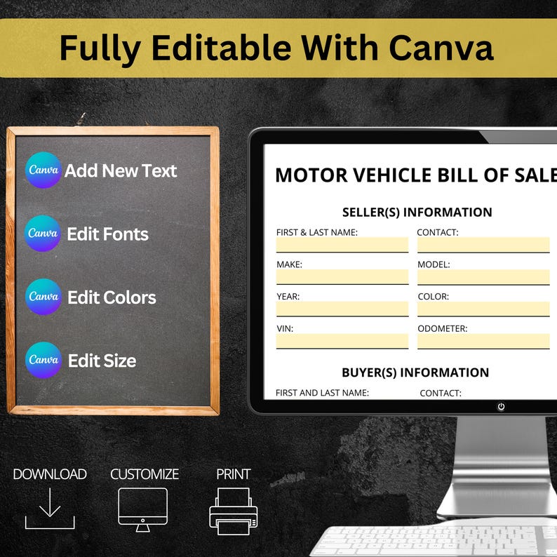 Editable Motor Vehicle Bill of Sale Template PDF A4 & US Letter - Etsy ...