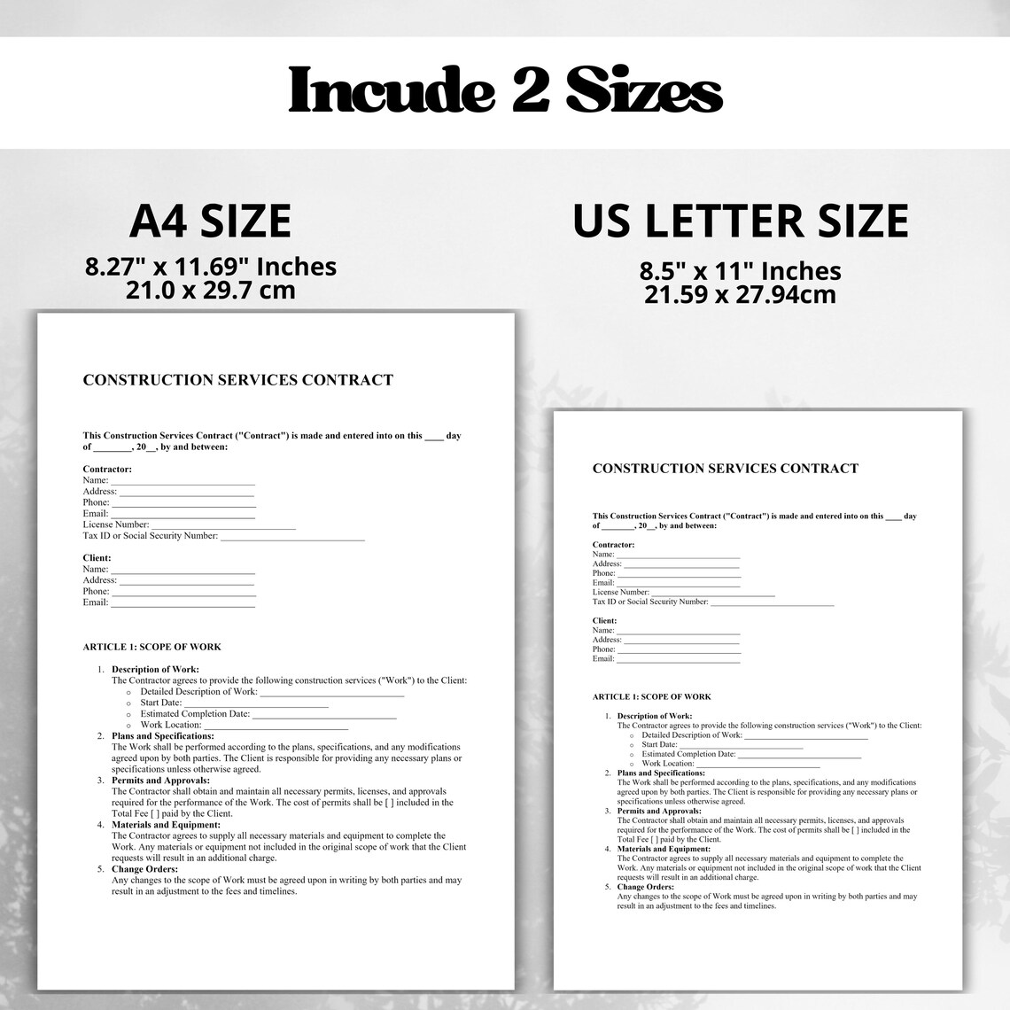 Construction Services Contract | Editable PDF, Google Doc, Word | Legal ...