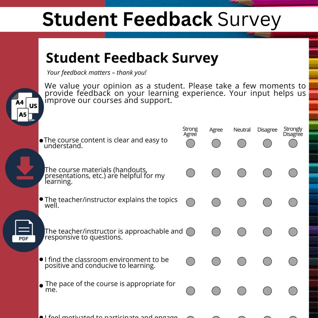 Student Feedback Survey PDF School & University A4, A5, US Letter - Etsy