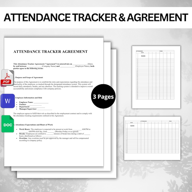Editable Attendance Tracker - PDF & Word | A4 | US Letter | for Work ...
