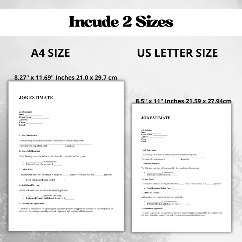Editable Job Estimate Template - PDF | Word | A4 & US Letter Size - Etsy