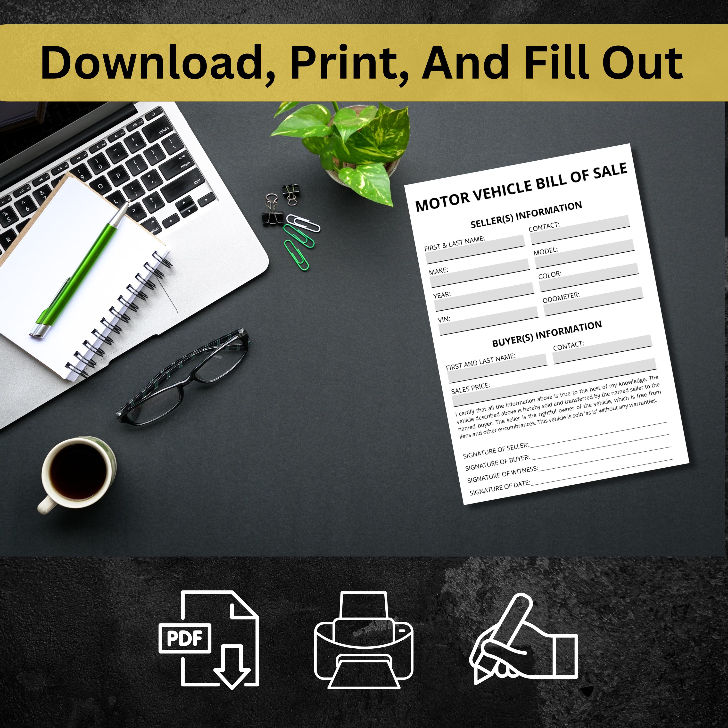 Editable Motor Vehicle Bill of Sale Template – PDF, Google Docs & Word ...