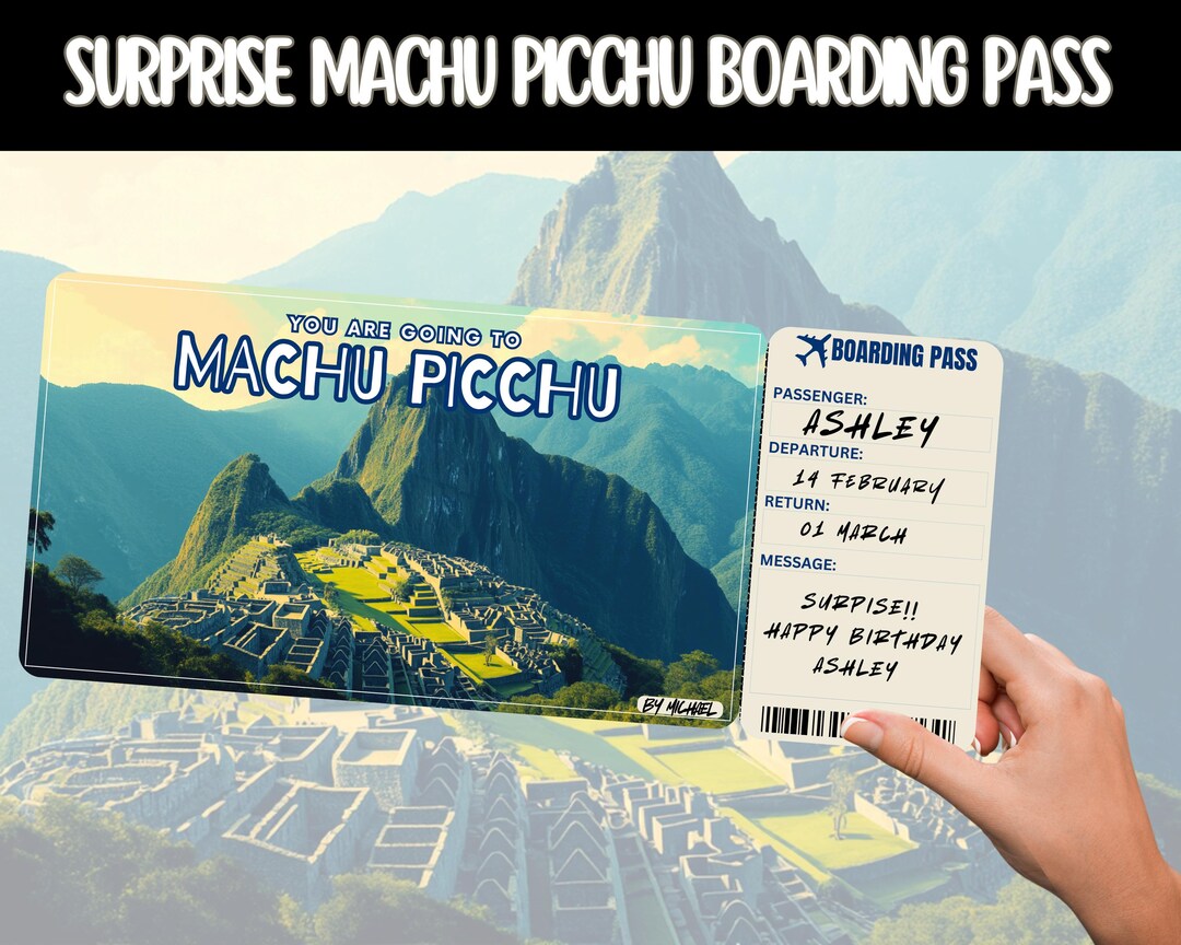 Machu Picchu Boarding Pass Gift - Adventure Surprise Trip Announcement ...