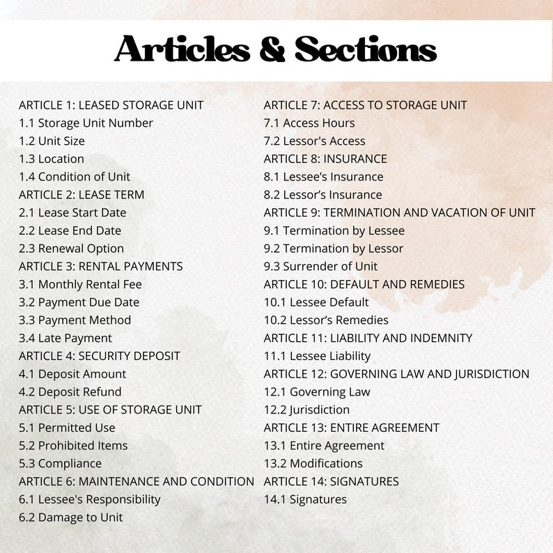 Editable Storage Unit Lease Agreement | Editable PDF, Google Doc, Word ...