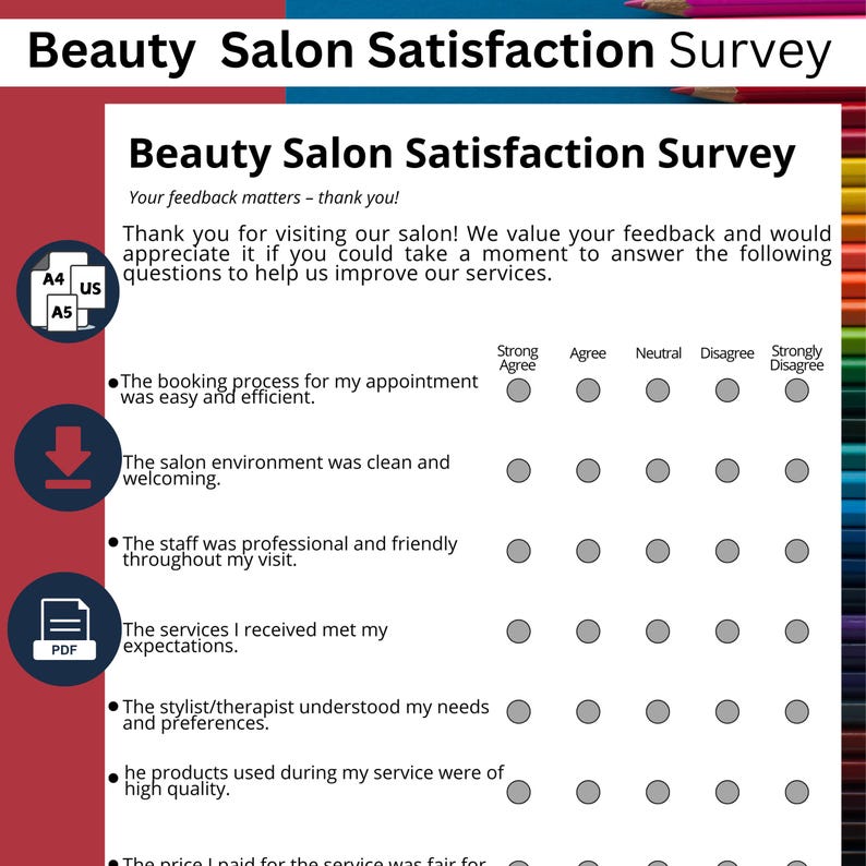 Beauty Salon Feedback Survey PDF Client Satisfaction A4, A5, US Letter ...