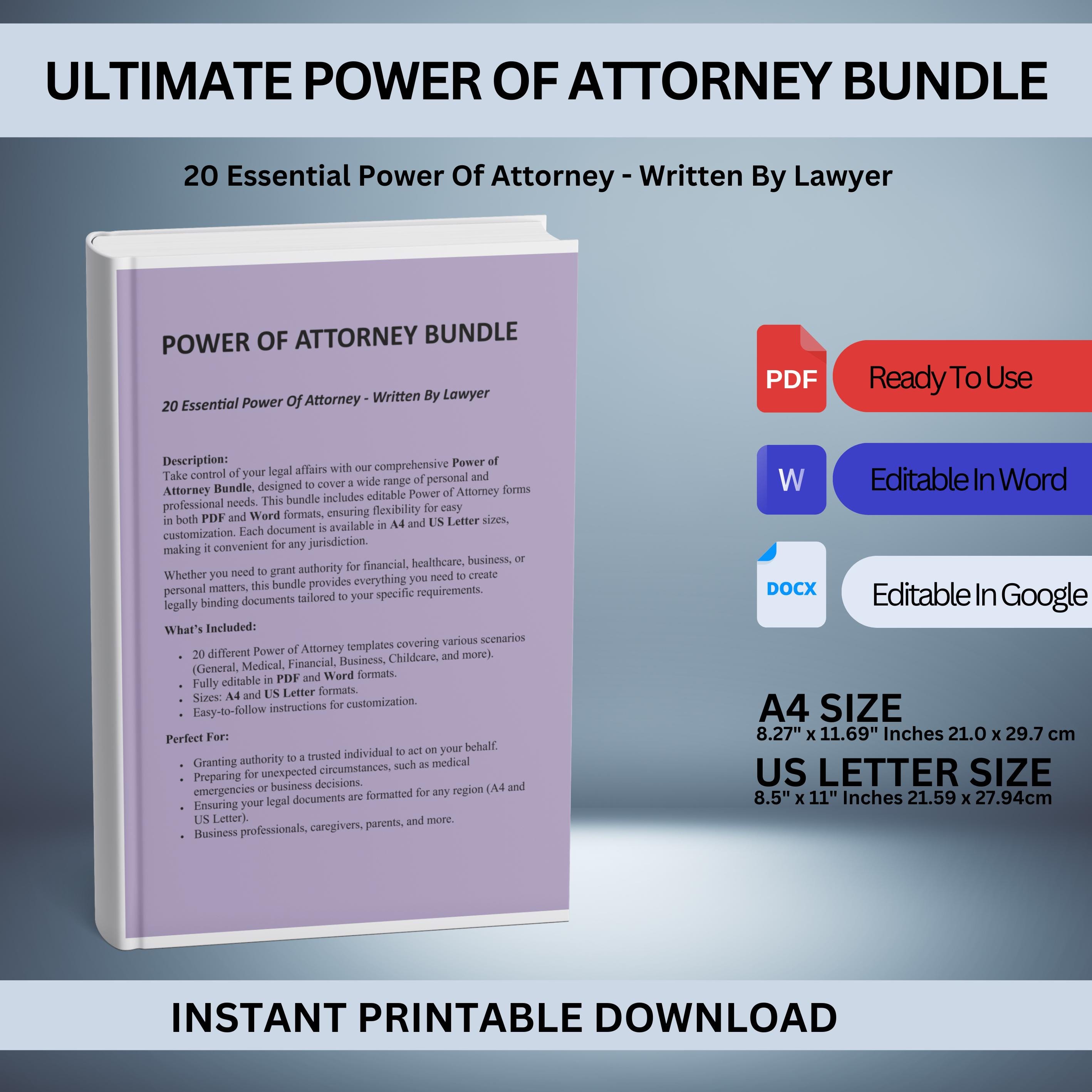 Editable Complete Power of Attorney Collection Customizable in Pdf/word ...
