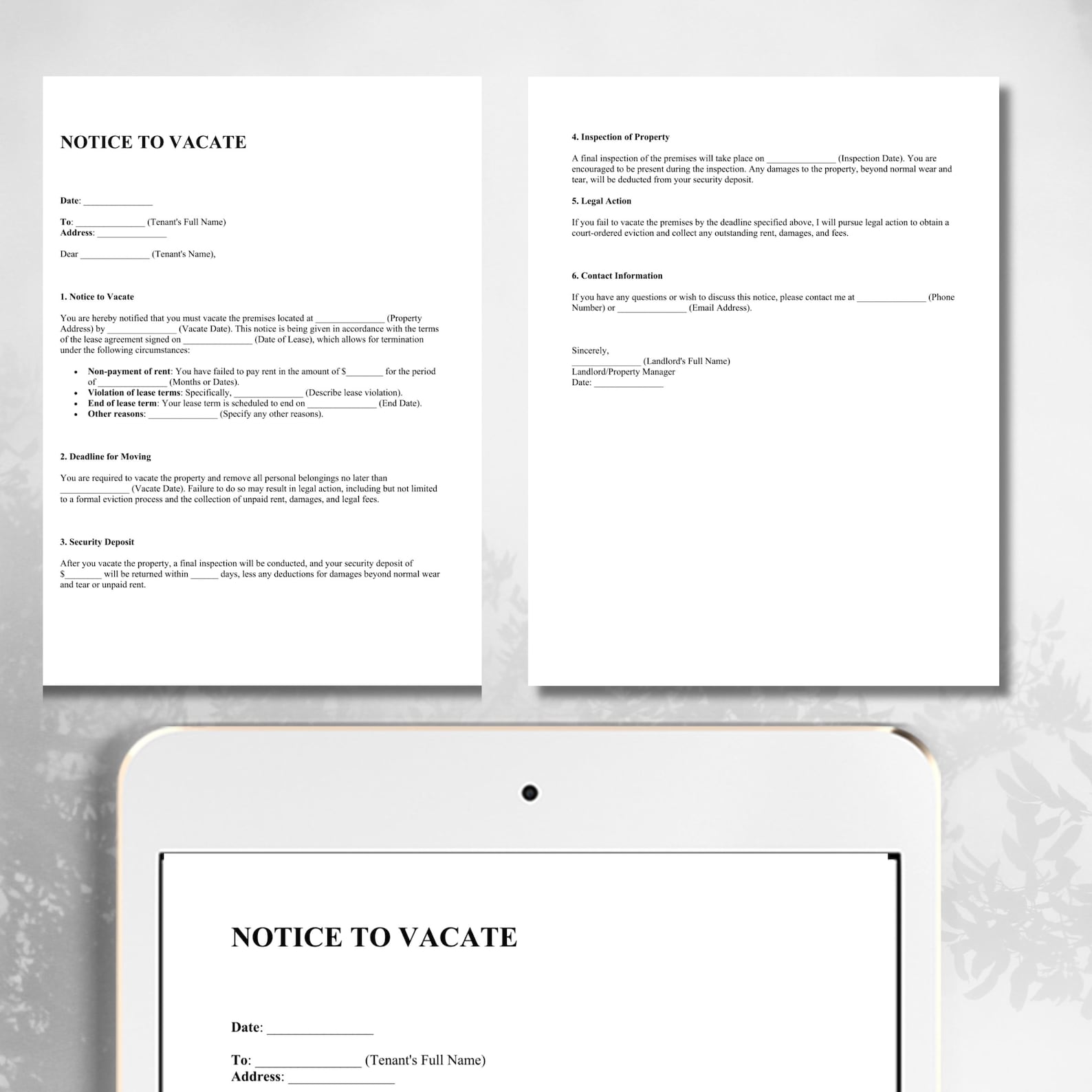 Editable Notice to Vacate Template - PDF | Word | A4 & US Letter Size ...