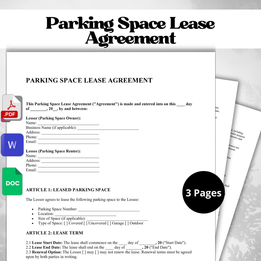 Parking Space Lease Agreement | Editable PDF, Google Doc, Word | Legal ...