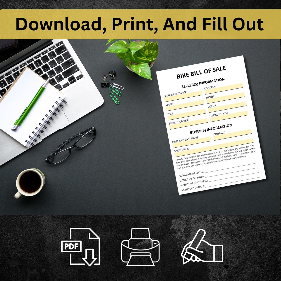 Editable Bike Bill of Sale Template – PDF A4 & US Letter - Etsy