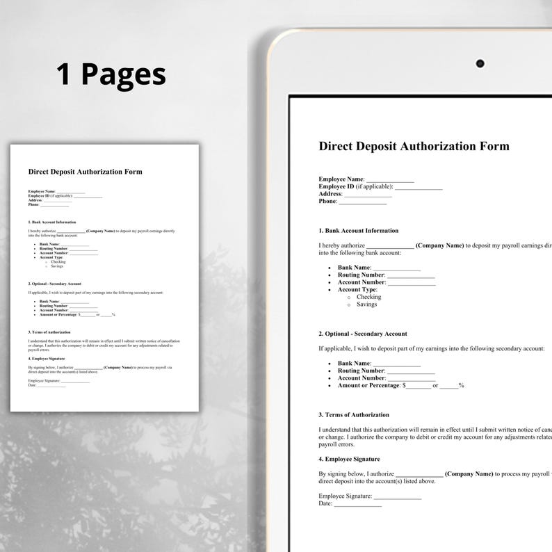Editable DDA | Direct Deposit Authorization Form – Word, PDF & Google ...