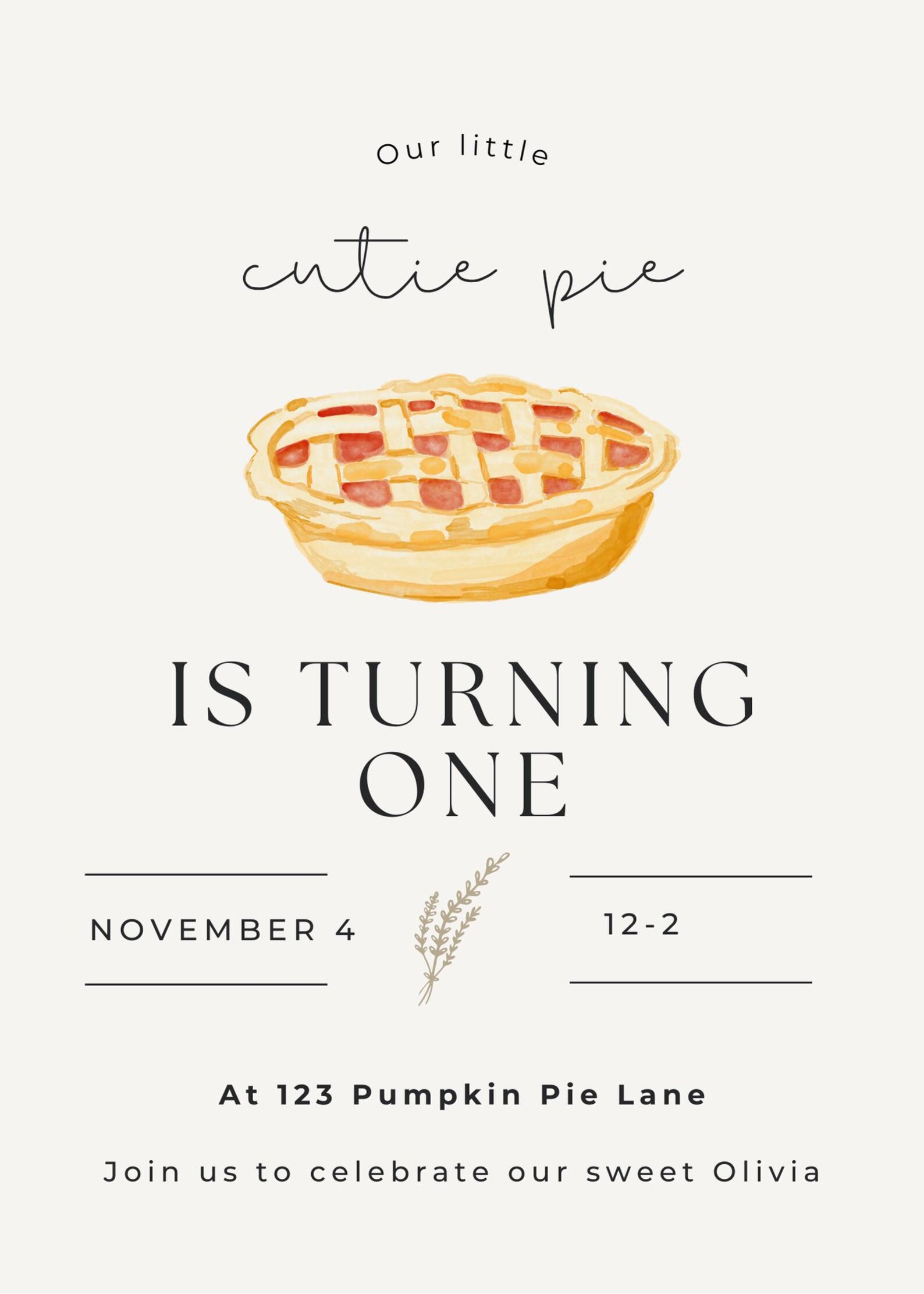 Cutie Pie Birthday Invitation, Pie Birthday Theme, Fall Birthday Theme ...