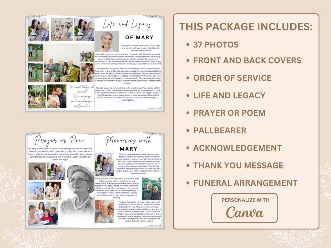 Minimalist Funeral Program Magazine-style Obituary Program Invitation ...