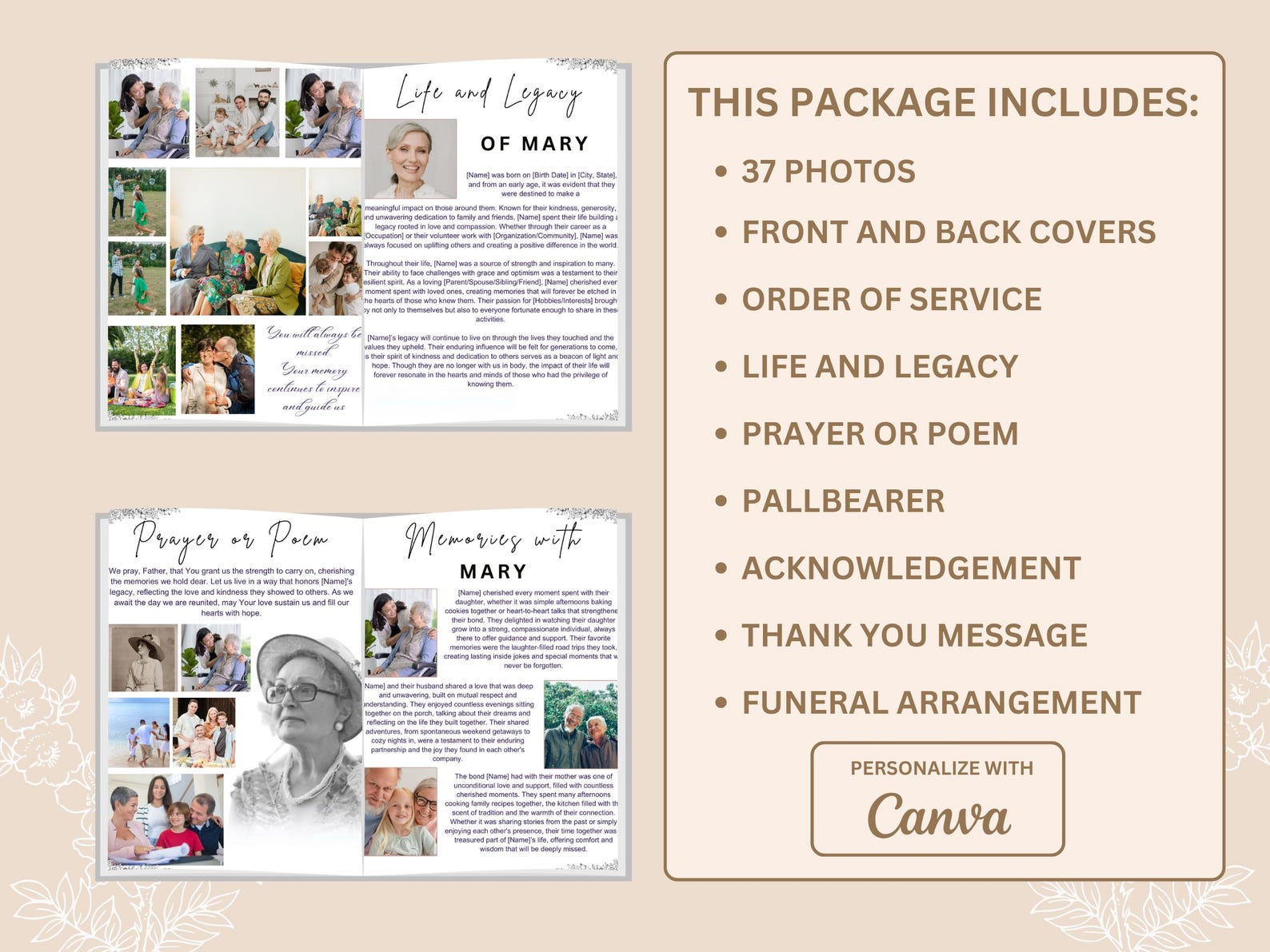 Minimalist Funeral Program Magazine-style Obituary Program Invitation ...