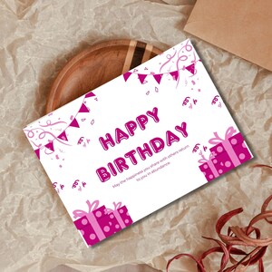 Pink Birthday Card | DIY Foldable Greeting | Printable Happy Birthday ...